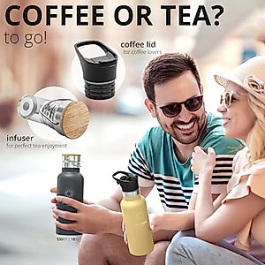 Stainless Steel Water Bottle with Straw, Infuser & 3 Lids: 18/32 OZ Leak-Proof Vacuum Insulated ACTIVE FLASK Drinking Bottles Hot Cold: Double Walled Outdoor Drink Thermo Mug Tea Coffee Sport Gym Bike