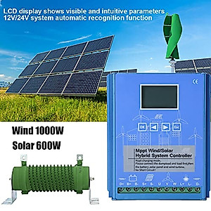 FLTXNY POWER 1600W Wind Solar Hybrid Charge Controller with Dump Load for max 1000W Wind Turbine Generator 600W Solar Panel 12V 24V Battery Auto MPPT Charge Boost Charging Regulator Off Grid System