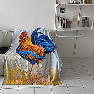 Microfiber Throw Blanket Warm Fuzzy Plush Fleece Blanket Brightly Colored Rooster in The Farm Lightweight Luxury Blankets Super Soft for Bed/Couch/Sofa 40"x50"