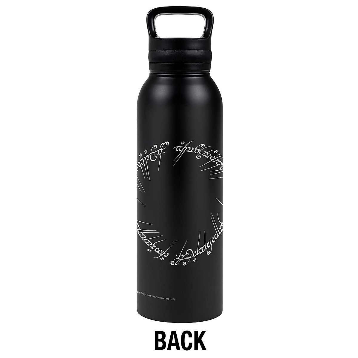 Lord of the Rings OFFICIAL Mordor Script 24 oz Insulated Canteen Water Bottle, Leak Resistant, Vacuum Insulated Stainless Steel with Loop Cap, Black