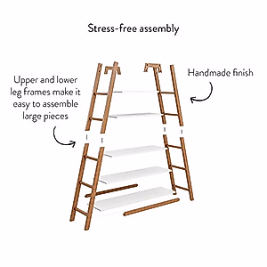 Nathan James Carlie 5-Shelf Bookcase Display or Decorative Storage Rack with Rove Wooden Ladder Shelves, White/Brown