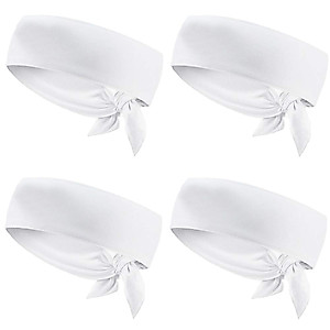 White Head Tie Headband, Sweat Wicking Tennis Tie Headbands, Quickly Dry Sweatband for Men Women, Ninja Karate Head Wraps, Basketball, Running, Workout (White 4 Pack)