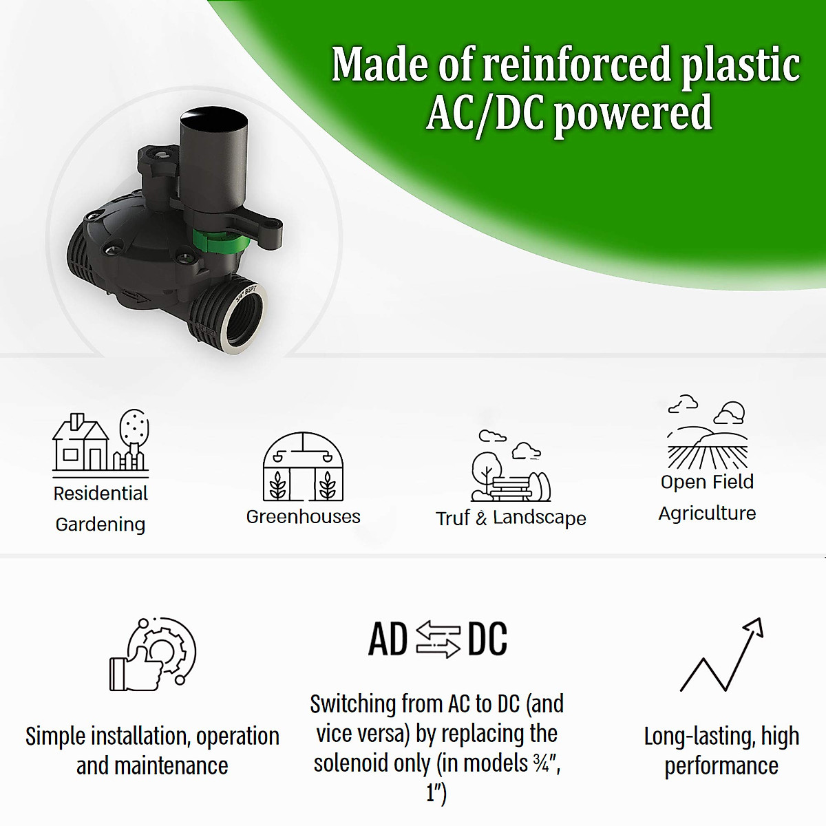 Galcon YLZ 3/4-inch Solenoid Globe Valve AC 24V FPT Irrigation Control Inline w/Flow Control Reinforced Plastic, Drip Irrigation, Greenhouse Residential & small Commercial Sites GAVASY312Q9