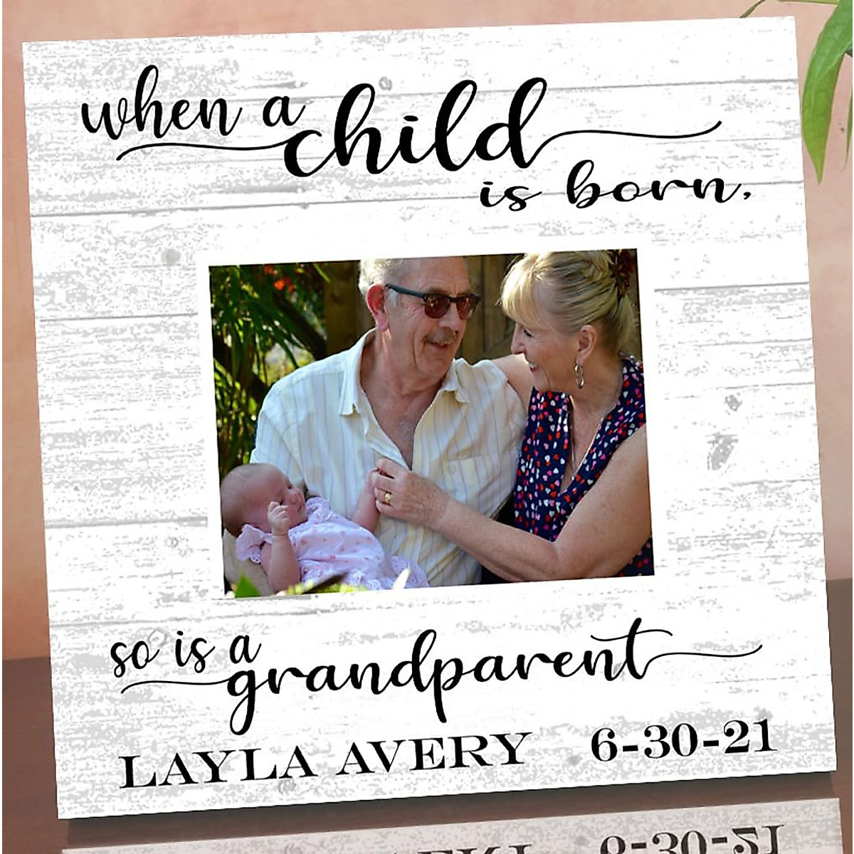 Grandparent Baby Photo Frame Alternative - Personalized When A Child Is Born So Is A Grandparent - Upload Picture or Photo - with Customized Name and Birthday - Solid Wood