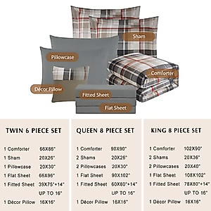 MaiRêve Comforter Set Full Size, Khaki Plaid Design Comforter Set 8 Pieces, All Season Comfortable Bedding Sets Full, Lightweight, Warm and Breathable (Khaki, Full)