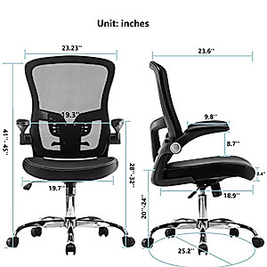 SAIBFARST Ergonomic Office Chair, PU Leather Home Desk Chair, Adjustable Height Swivel Mesh Chair Midback Computer Chair with Lumbar Support and Flip-up Armrests Executive Office Chairs