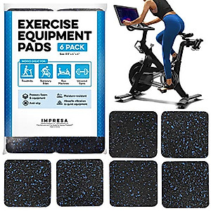 [6 Pack] Exercise Equipment Mat 4" x 4" x 0.5" Pads - Treadmill Mat for Carpet Protection - Protective Anti-Slip Treadmill Pad for Hardwood Floors & Carpets - Home Gym Accessories - Protect Floors