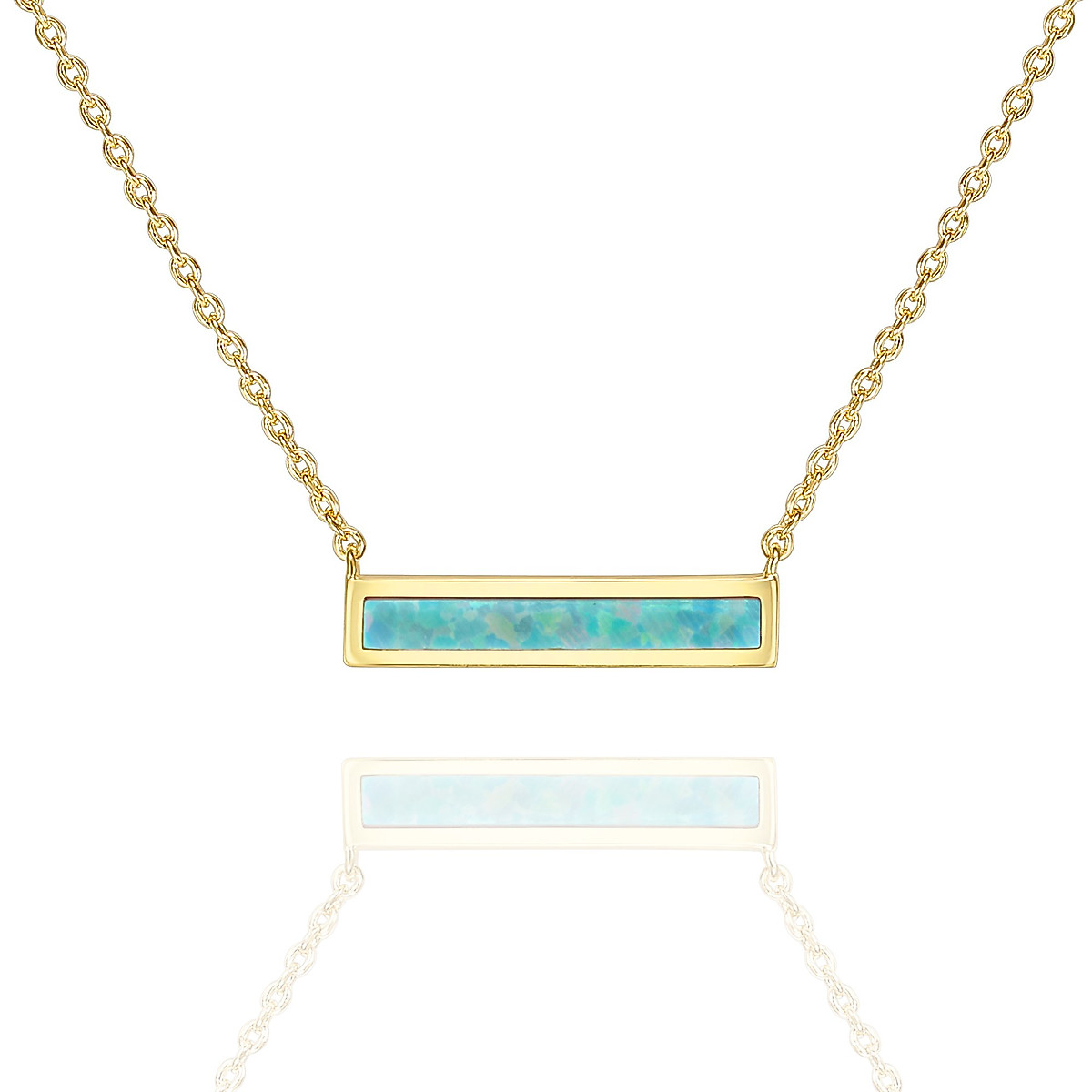 PAVOI 14K Gold Plated Thin Bar Green Opal Necklace 16-18"