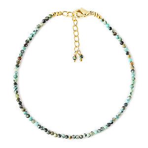 Tibetan Turquoise Dainty Beads Bracelet Natural Gemstone Birthstone Gift for her Chakra Healing Crystals Beads Jewelry Gold Plated Chain 8 inch