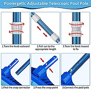 Poolergetic Pool Pole, Telescopic Pool Pole,Thickened Aluminum Pool Pole, Adjustable Length 4.5-12 Feet, Fit Pool Nets,Pool Brushes,Pool Leaf Rakes,Pool Vacuum Heads