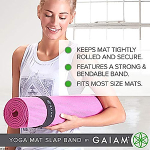 Gaiam Yoga Mat Strap Slap Band - Keeps Your Mat Tightly Rolled and Secure, Fits Most Size Mats (20"L x 1.5"W), Black