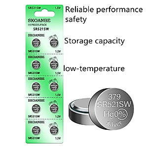 SKOANBE 10PCS SR521SW AG0 LR521 379 1.5v Button Coin Cell Watch Battery