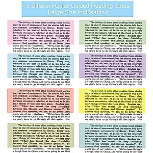 Guided Reading Highlight Strips Colored Overlays Bookmark Reading Tracking Rulers with Line for Dyslexia, ADHD and to Reduce Visual Stress (8 Pack)