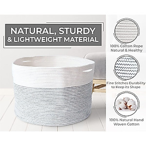 HOMYAM Throw Blanket Basket for Living Room | XXXLarge Rope Basket for Storage | Large Woven Basket for Storage | Pillow Basket & Blanket Holder for Bedroom | Woven Laundry Hamper Basket - 22" x 14"