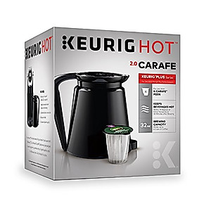 Keurig 2.0 Plastic Carafe 32oz Double-Walled with Easy-Pour Handle, Holds and Dispenses Up to 4 Cups of Hot Coffee, Compatible With Keurig 2.0 K-Cup Pod Coffee Makers, Black