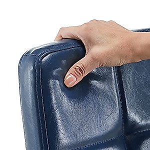 CLIPOP Kitchen Faux Leather Dining Chairs Set of 4, Mid-Century Modern Dining Chair with with Square Grid Design Backrest Heavy Duty Metal Legs, Armless Kitchen Accent Chair for Living Room, Blue