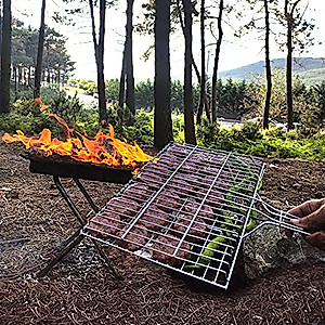 Grill Baskets for Outdoor Grill, Fish Grilling Basket, BBQ Grill Basket for Fish, Vegetables, Steak, Shrimp, Chops, Large Grill Basket with Wooden Handle (Large 11 x 18 in)