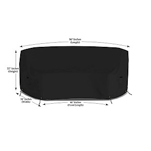 Covers & All Curved Outdoor Couch Cover, 12 Oz PVC Polyester Patio Furniture Cover, Tear & UV Proof Couch Cover Patio with Air Pockets & Drawstrings (90" L x 34" W x 32" H x 46" FL, Black)