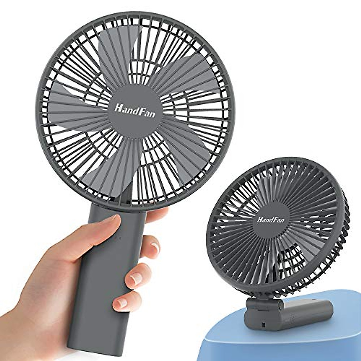 HandFan 6 Inch Handheld Fan 4000mAh Battery Operated Fan 6 Settings Personal Desktop Fan with 5-34H Working Time Removable Base Strong Airflow for Home Office Campimg Hot Flashes Outdoor Sports