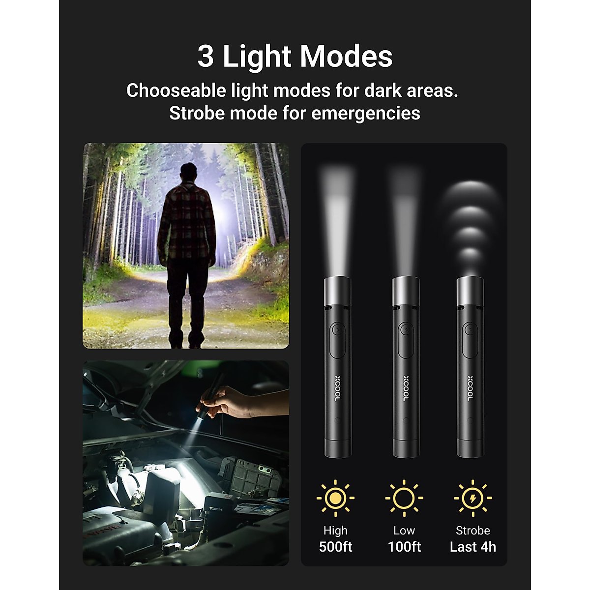 XCOOL 3-in-1 Powerful Flashlight with Arc Lighter and Door Alarm, USB C Charging Flashlights High Lumens Rechargeable, Super Bright Flashlight for Emergency, Camping, Home(1 Pack)