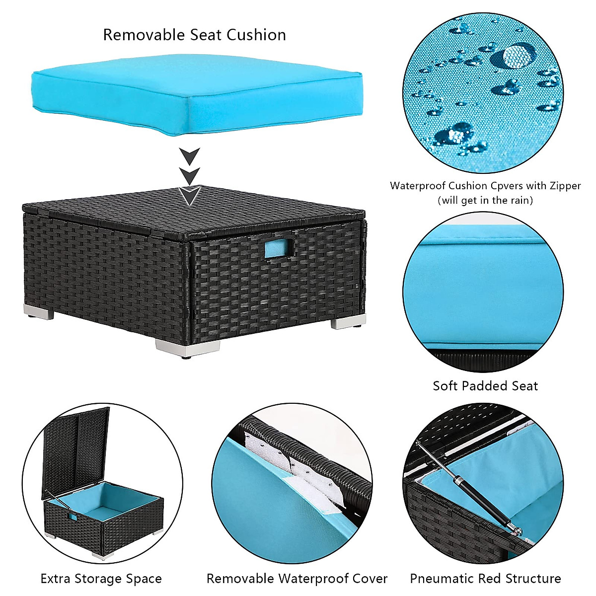 TITIMO Patio Daybed with Retractable Canopy Outdoor Sectional Furniture Sets All Weather Wicker Patio Rattan Sunbed Seating Sofas with Cushion for Backyard, Balcony, and Poolside (Blue)