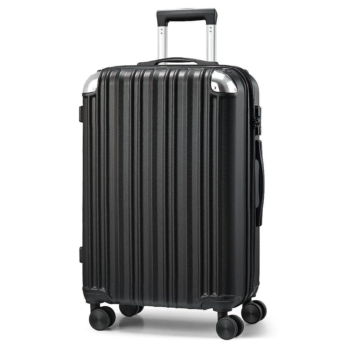 SunnyTour 24" Expandable Checked Luggage, Hard Shell Spinner Suitcase with Wheels for Business/Travel (Black)