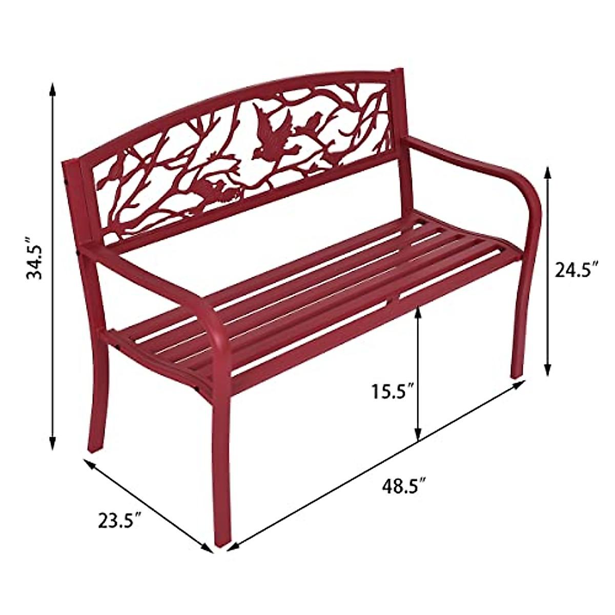 Tangkula Outdoor Garden Bench Park Bench, Patio Red Bird Bench Loveseat W/Backrest & Armrests, Heavy-Duty Steel Frame, Outdoor Furniture Bench Chair for Garden Courtyard Lawn Porch