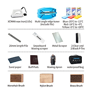 XCMAN Complete Ski Snowboard Tuning and Waxing Kit with Waxing Iron,Ski Training Wax,Edge Tuner,Ptex,Ski Waxing Brush,Waxing Scraper