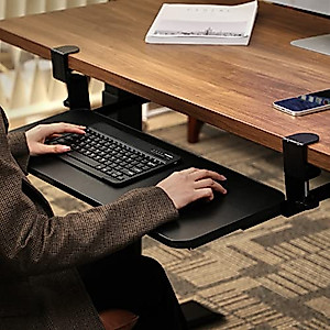 ERGOMOER Large Keyboard Tray Under Desk, C-clamp Mount System, Slide-Out Computer Keyboard Tray Fits Full Size Keyboard and Mouse for Computer Desk Office Desk and Standing Desk