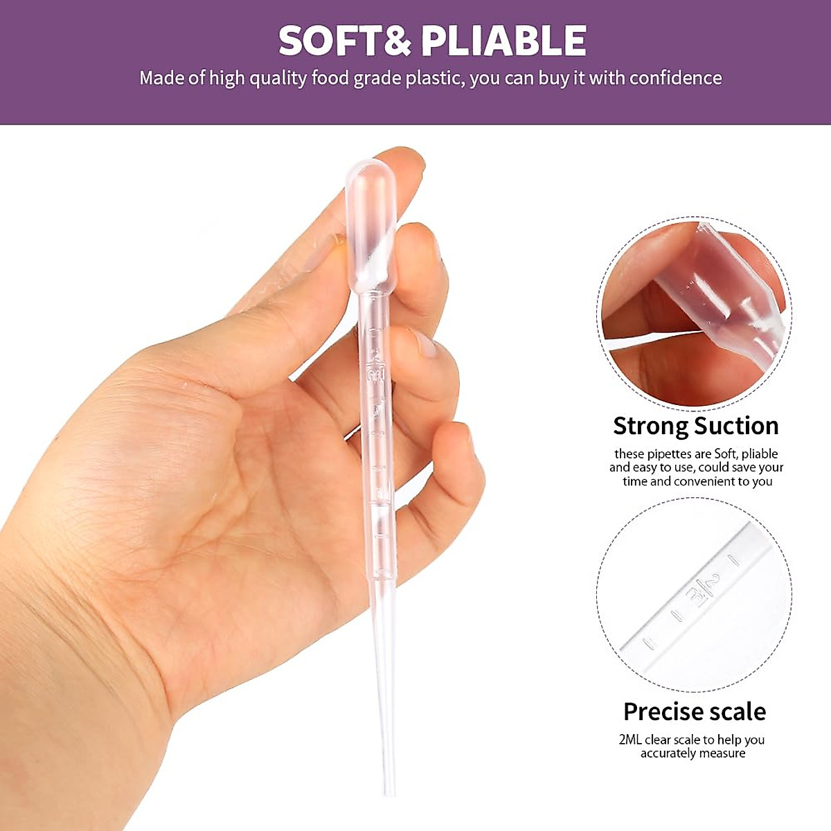 Teenitor 200PCS 2ML Disposable Pipettes Plastic Transfer Pipettes Eye Dropper Plastic Pipettes Dropper for Science Experiments, Essential Oil Blending, Crafting