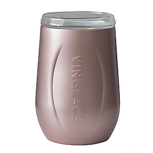 Vinglacé Stainless Steel Stemless Wine Glass- Insulated Wine Tumbler with Glass Insert and Sip Lid, 10 oz, Rose Gold