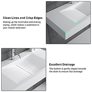 Weibath 35'' Vessel Sink Wall-Mount Bathroom Sink V-Shaped Floating Sink Stone Resin in Matte White