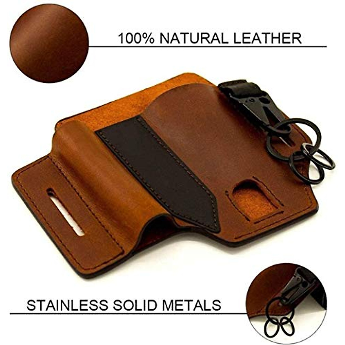 Multitool Leather Sheath EDC Pocket Organizer - High Leather Quality, Multitools Holder Holster EDC Essentials Organizer Belt Pouch,Knife Organizer Leather Sheath (Brown)