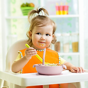 haakaa Silicone Divided Suction Bowl With Straw, Self Feeding Training Divided Bowl For Baby Toddler, Portable Non Slip Child Feeding Stay Put Bowl,Blush