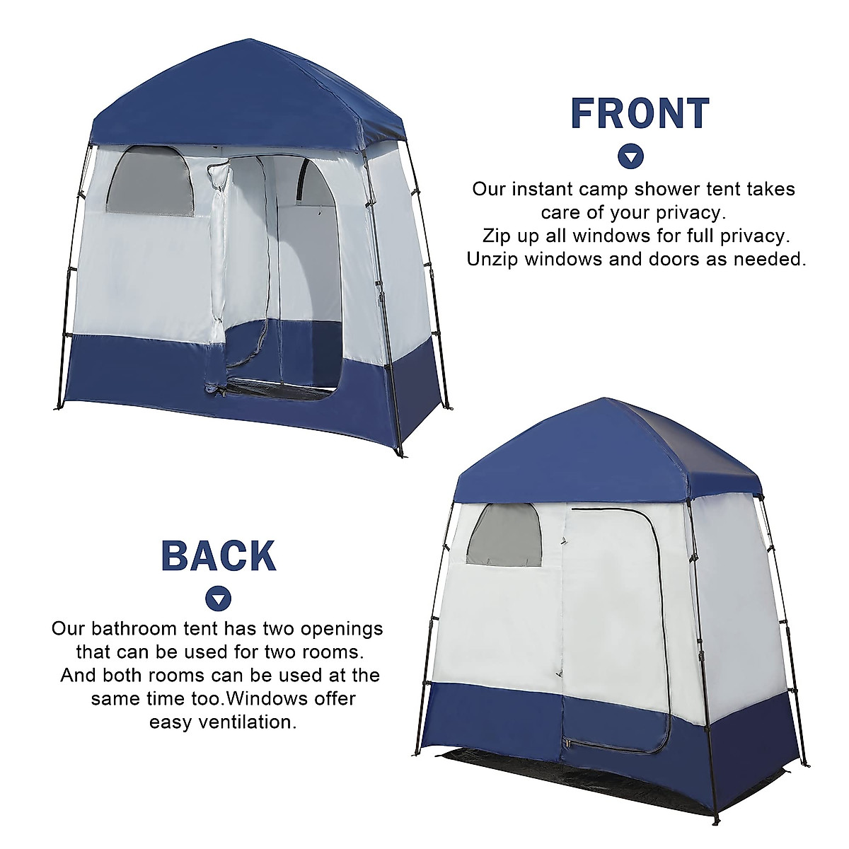 Betterhood Camping Shower Tent Oversize Space Privacy Tent Portable Outdoor Shower Tents for Camping with Floor Changing Tent Dressing Room Easy Set Up Shower Privacy Shelter 2 Rooms Toilet Tent