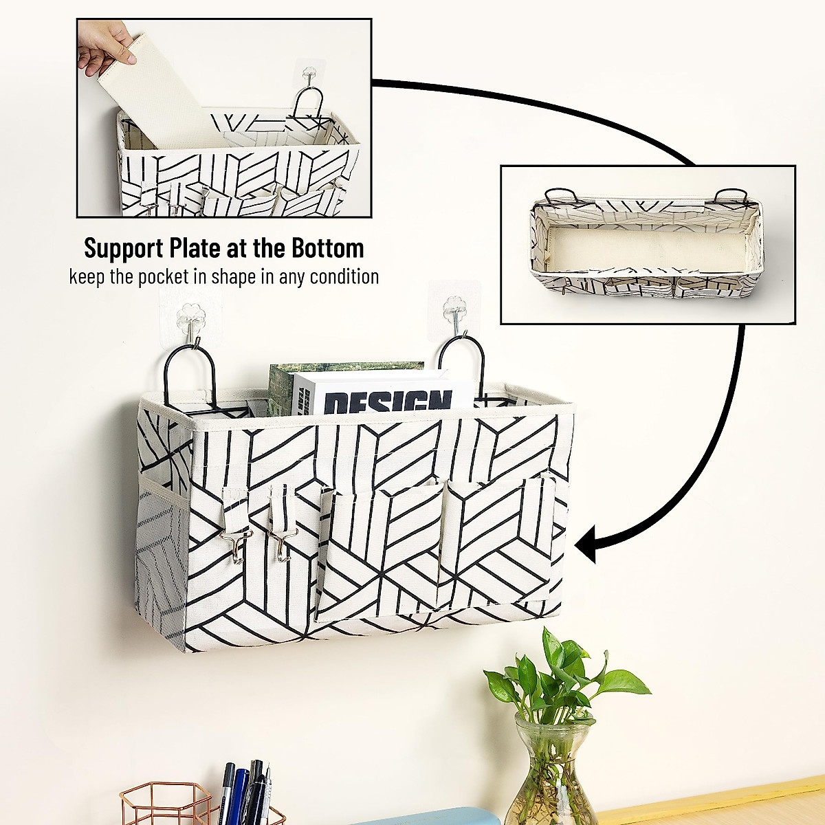 HZZTY BRNY 2pcs Large Wall Hanging Storage Bag, Door Closet Linen Fabric Pockets Organizer, Waterproof for Living Room Bedroom Bathroom Kitchen Office RV Camper with Hooks White