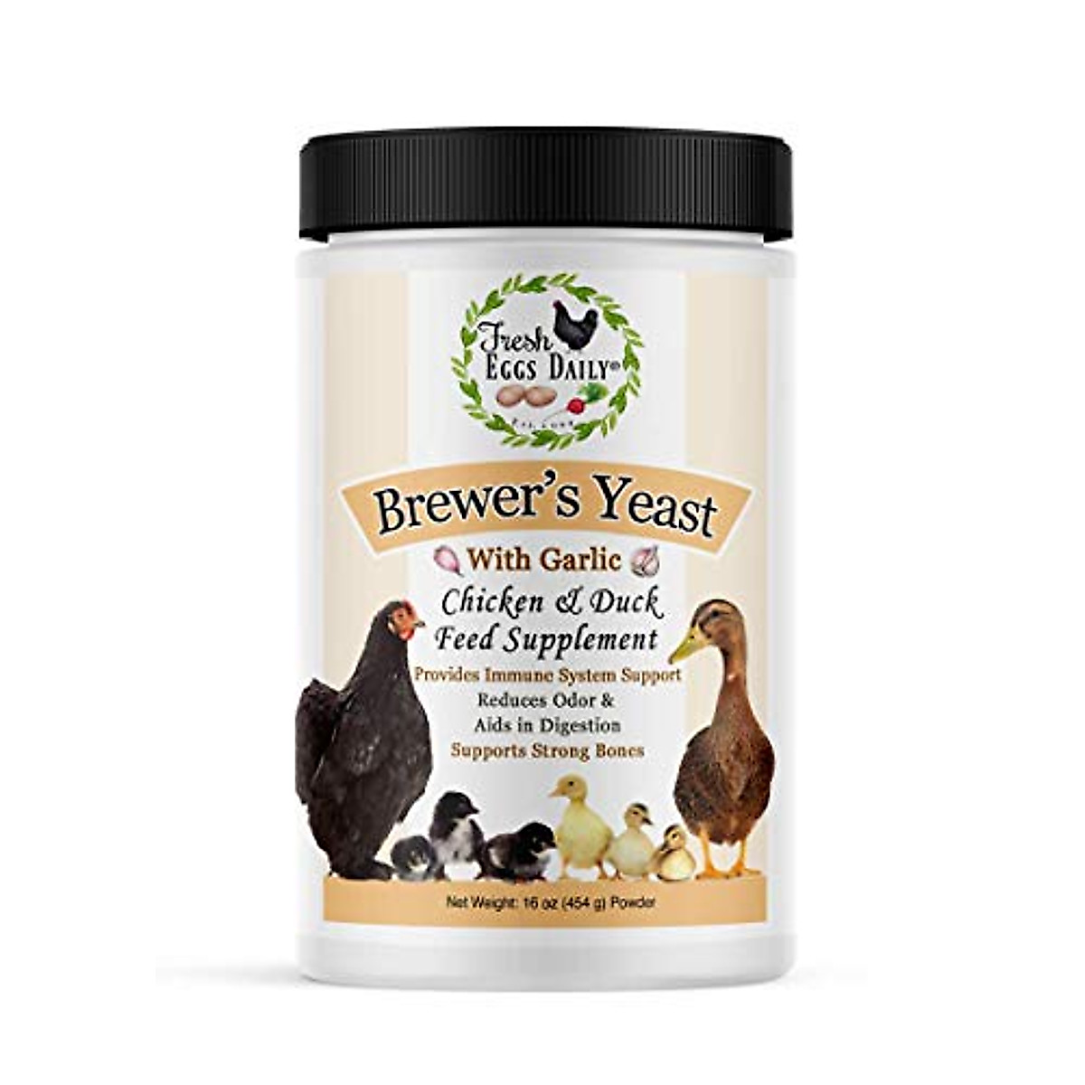 Fresh Eggs Daily Brewer's Yeast with Garlic Powder and Niacin for Ducks Feed Supplement Vitamins for Backyard Chickens 1LB