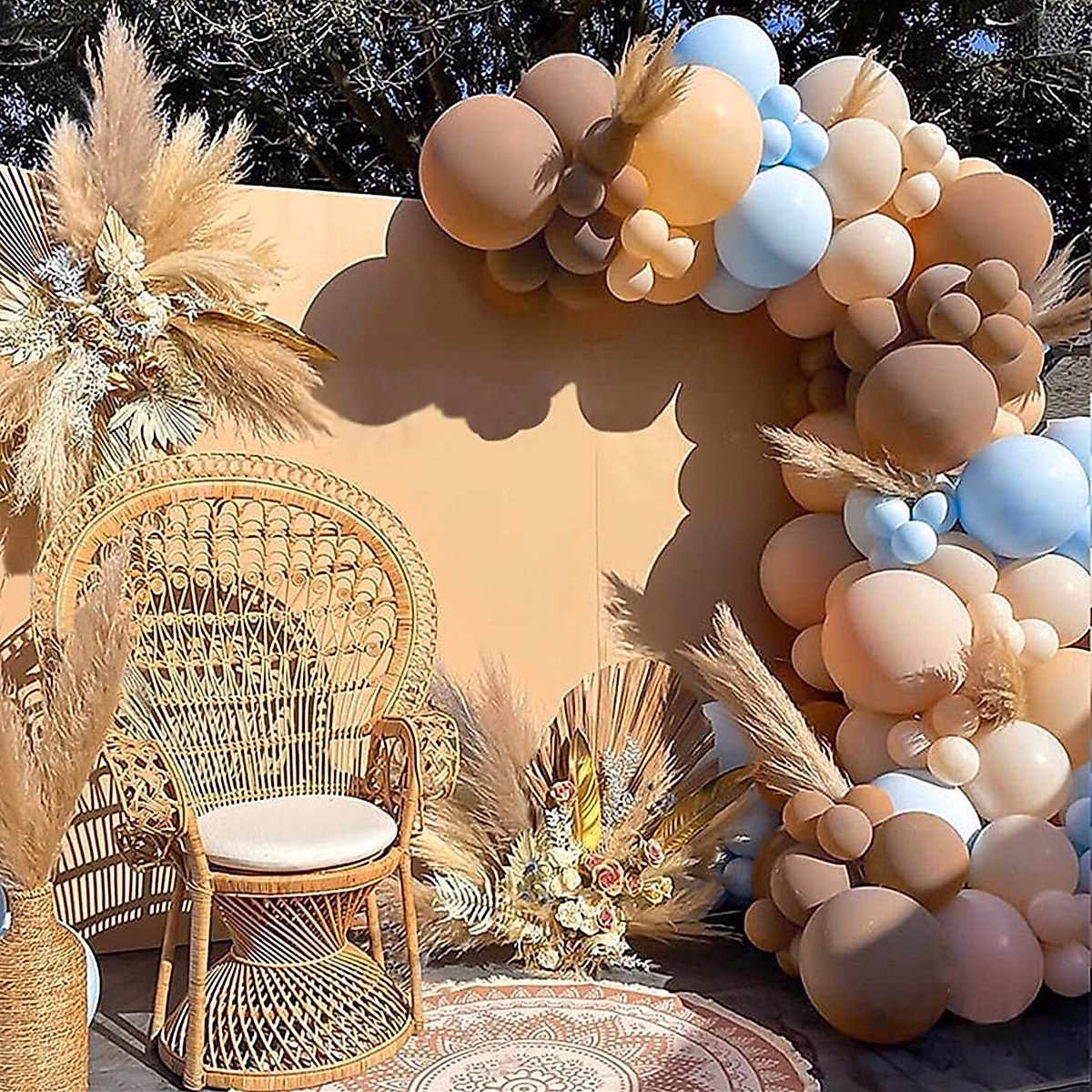 Blue Brown Balloons Teddy Bear Baby Shower Garland Arch Kit Decorations with 147Pcs Blush White Sand Balloon for Jungle Safari Woodland Themed Wild One 1st Birthday Wedding Thanksgiving Boho Party