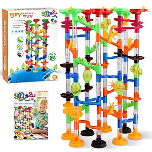 Gifts2U Marble Run Toy,168Pcs Educational Construction Maze Block Toy Set, STEM Learning Building Block Toy for Kids and Parent-Child Game(136 Translucent Plastic Pieces + 32 Glass Marbles)
