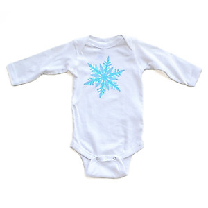 Apericots Cute Long Sleeve Soft Cotton Baby Bodysuit with Fun Snowflake Winter Design (18 Months, White)