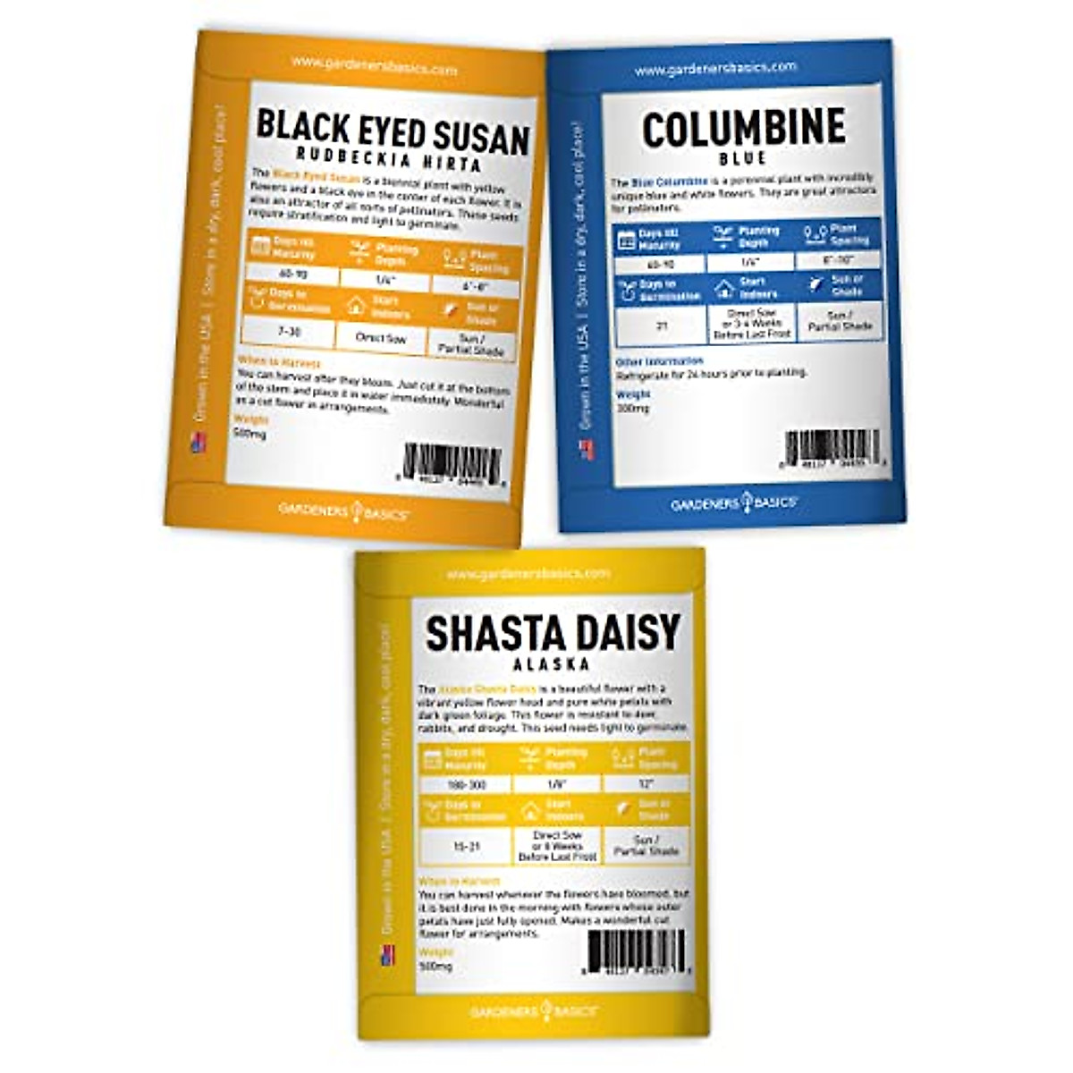 Perennial Flower Seeds for Planting Outdoors (5 Variety Pack) Lupine, Columbine, Echinacea Purple Coneflower, Black Eyed Susan, Shasta Daisy for Pollinators Wildflower Seed by Gardeners Basics