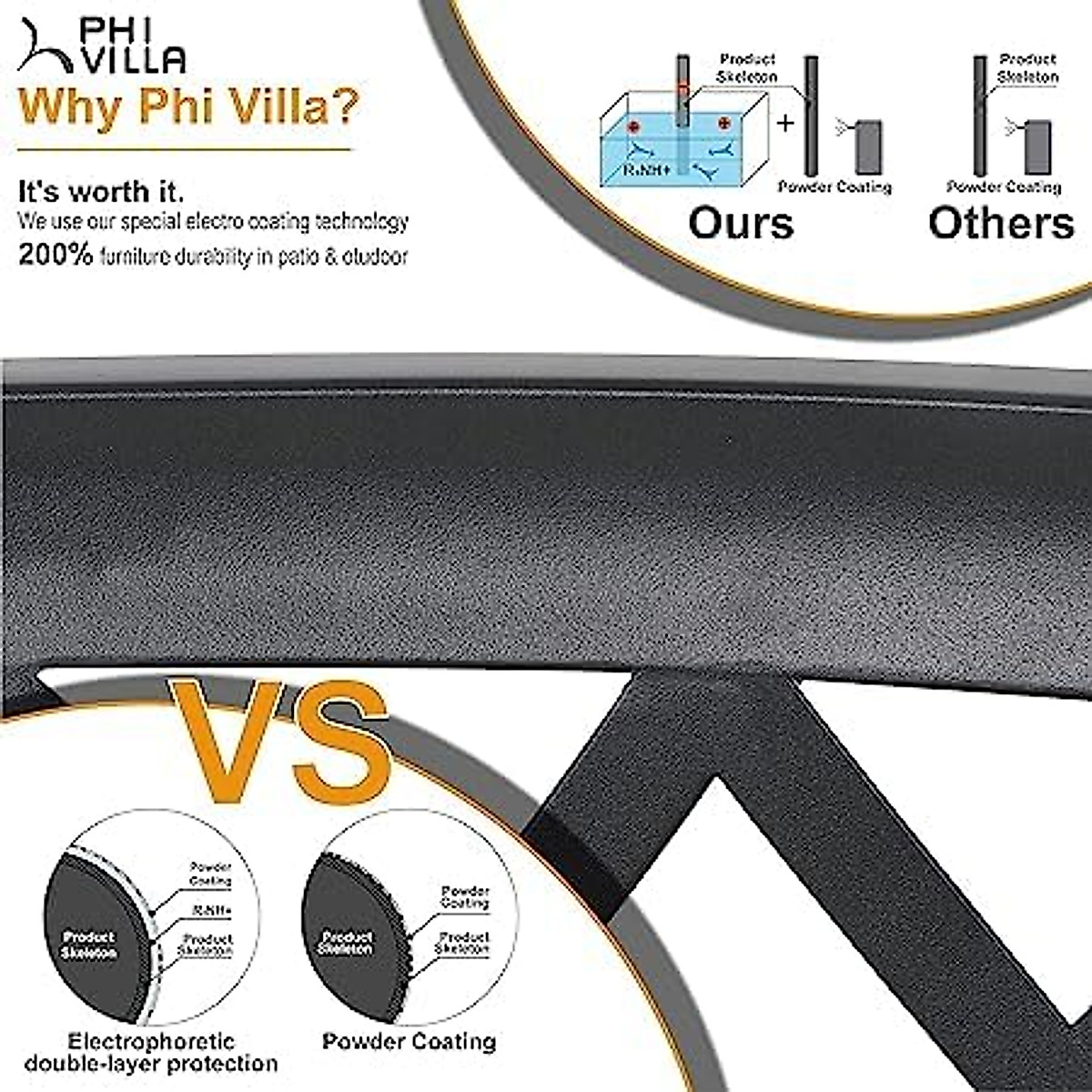 PHI VILLA 7 Pieces Patio Dining Set, 6 Patio Cushioned Swivel Rocker Chairs and 60” Large Rectangle Outdoor Metal Table with 1.57” Umbrella Hole for Deck,Lawn, Garden