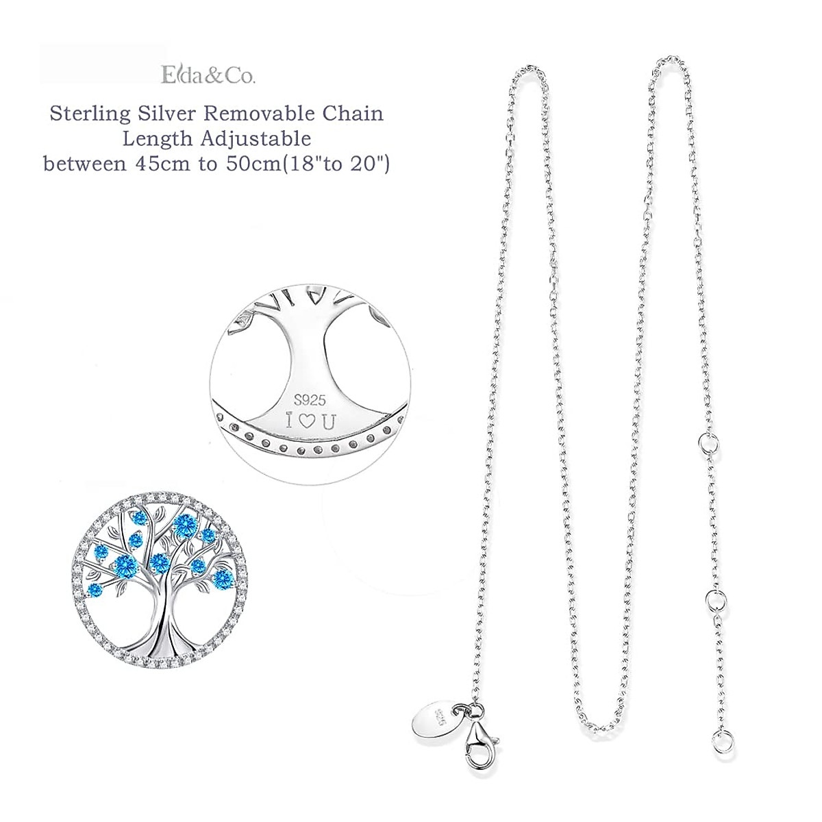 Birthday Gifts for Wife Mom Tree of Life Necklace March Birthstone Aquamarine Jewelry for Her Sterling Silver Necklace