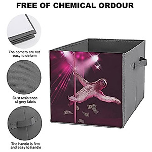 Pole Dancing Sloth PU Leather Collapsible Storage Bins Canvas Cube Organizer Basket with Handles