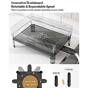 BOOSINY Dish Racks for Kitchen Counter, 304 Stainless Steel Large Dish Rack and Drainboard Set, Full Size Dish Drainer with Swivel Spout Drainage, Utensil Holder and Cup Holder for Big Family