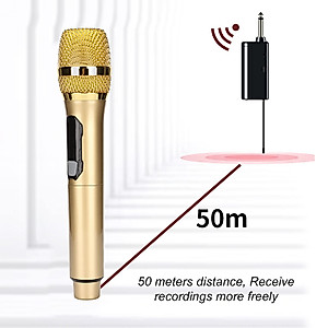 GOWENIC Microphone,Metal Dual Professional UHF Cordless Dynamic Mic Handheld Microphone System, for Home Karaoke, Meeting, Party, Church, DJ, Wedding(Gold)