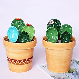 Sizikato 4pcs Porcelain Measuring Spoons with Base, Cute Cactus Shape