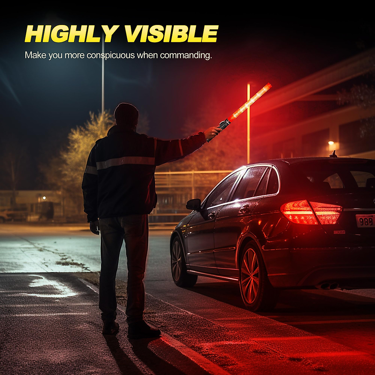 E-riding 2 Pack Traffic Wand, 21 Inch Traffic Control Wand with 2 Flashing Modes & Side Clip, Red LED Safety Baton for Traffic Control, Parking, Aircraft, Car Directing