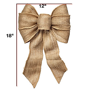 Rocky Mountain Goods 7 Loop Burlap Bow - Pack of 3-12” x 18” Wired Burlap Hand Tie Bow for Wreath, Wedding, Crafts, Christmas Tree, Gifts, Tree Topper, Fall - Indoor/Outdoor Natural Burlap