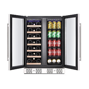 Empava Beverage Refrigerator Cooler 78 Cans and 20 Bottles Freestanding Dual Zone Fridge Cellar for Wine Soda Beer in Stainless Steel, 24 Inch
